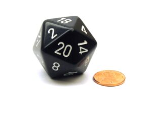 jumbo d20 counter - opaque 34mm dice: black with white