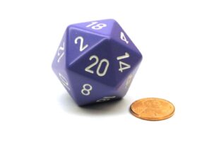 jumbo d20 counter - opaque 34mm dice: purple with white