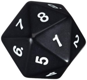 koplow games 55mm jumbo d20 opaque black with white numbers