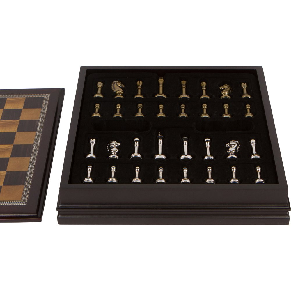 Grace Chess Inlaid Wood Board Game Set with Metal Pieces, Medium 12 x 12 Inch