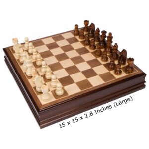 Catherine Chess Inlaid Wood Board Game with Wooden Pieces, Large 15 x 15 Inch Set