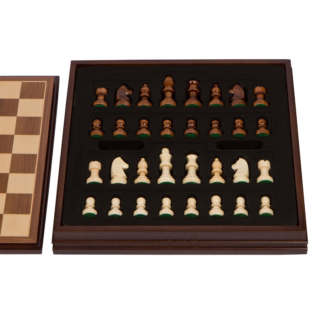 Catherine Chess Inlaid Wood Board Game with Wooden Pieces, Large 15 x 15 Inch Set