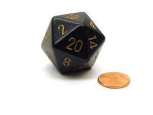 jumbo d20 counter - opaque 34mm dice: black with gold