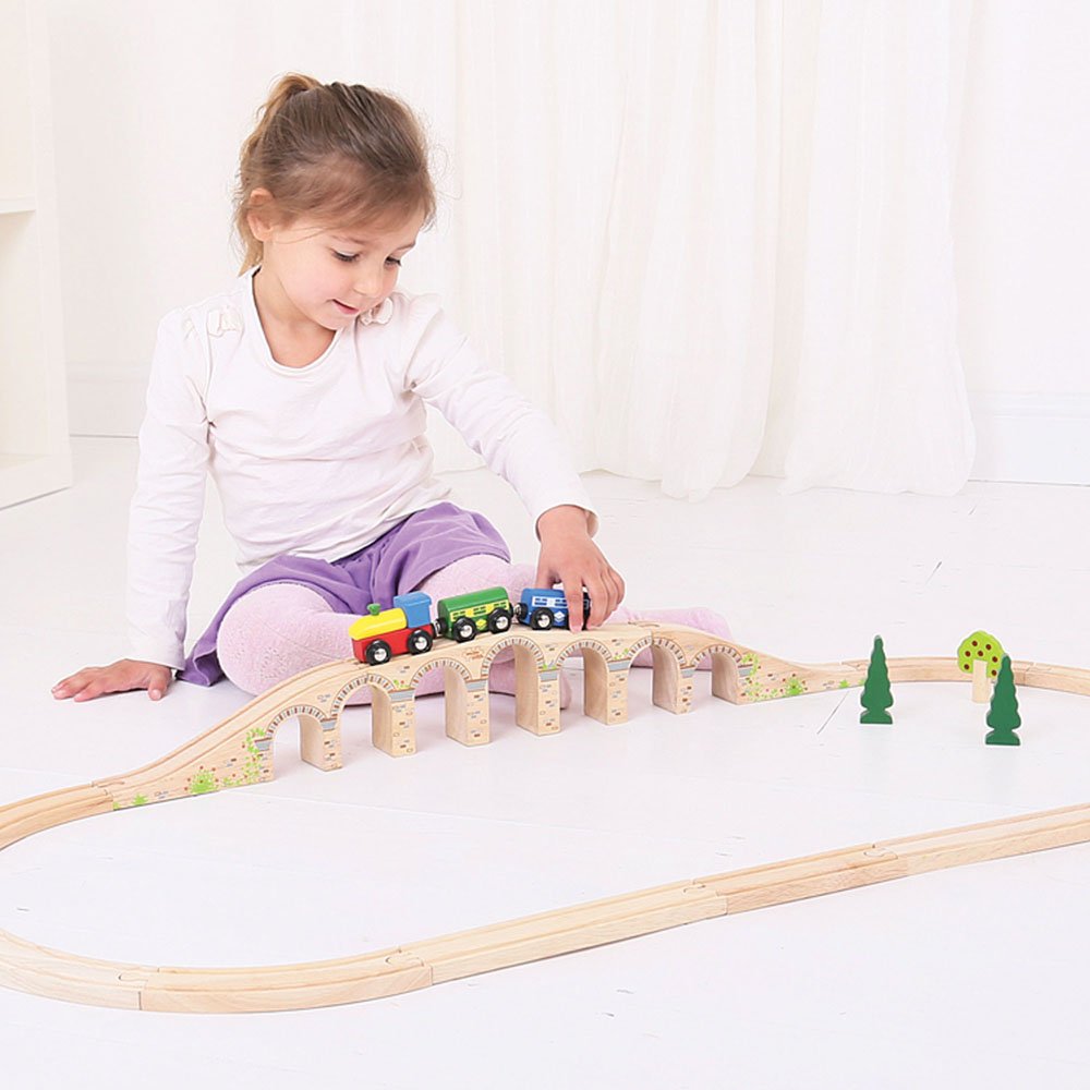 Bigjigs Rail Ribblehead Viaduct Wooden Train Bridge - 7 Arch Bridge, Bigjigs Train Accessories for Wooden Train Set, Quality Wooden Train Accessories