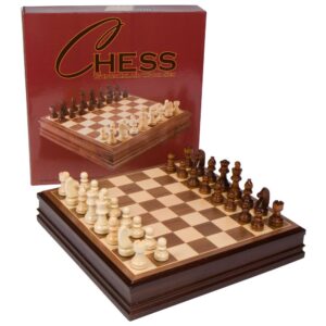 catherine chess inlaid wood board game with wooden pieces, large 15 x 15 inch set