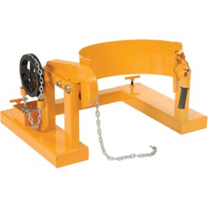 global industrial forklift tilting 55 gallon drum dumper, steel, yellow, 800 lb. capacity