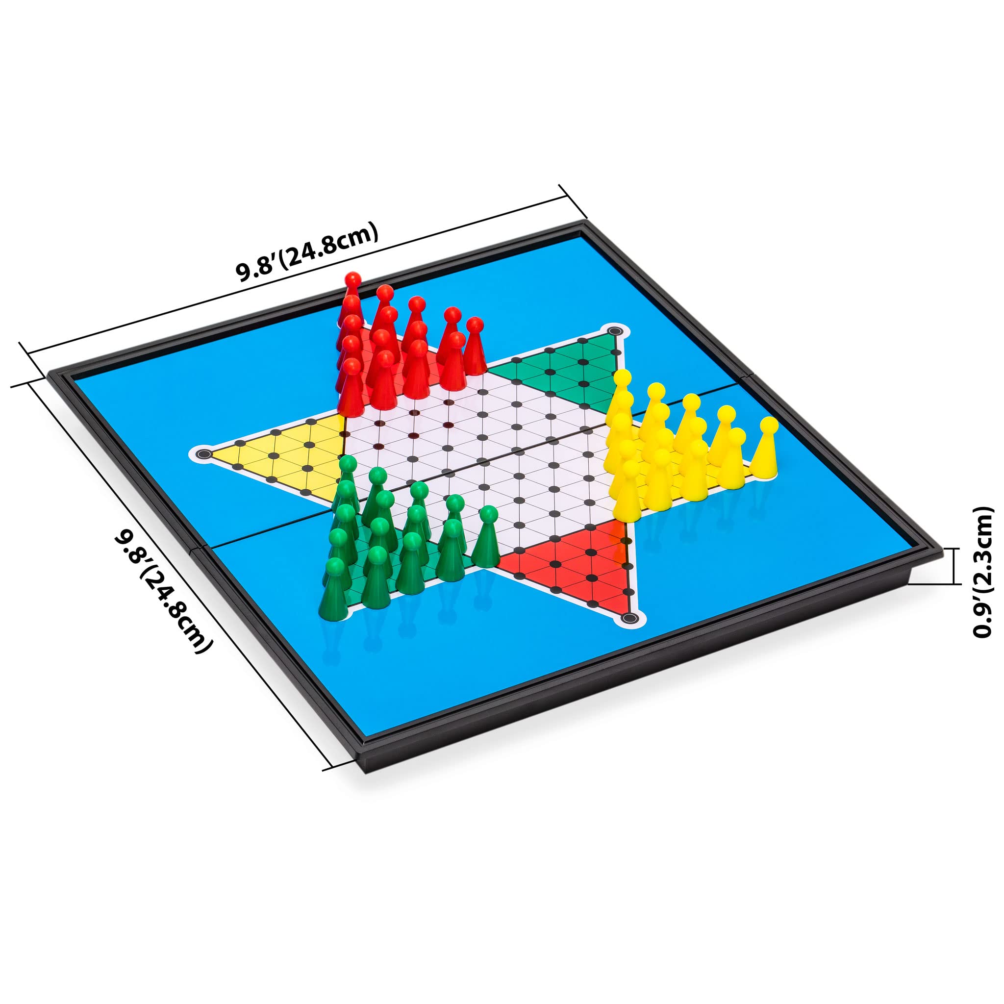 Yellow Mountain Imports Magnetic Chinese Checkers Halma Travel Set, 9.8 Inches - Folding, Portable Board Game Set