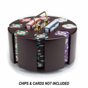 200 ct. Rotating Poker Chip Carousel | 8 Denomination Clay Chip Storage for Blackjack, Las Vegas Craps, Texas Hold'em, and Omaha, Plus Two-Deck Playing Card Holders | Casino Game & Gambling Accessory