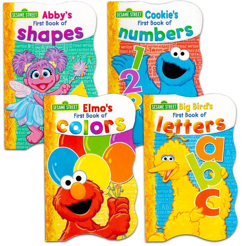 Sesame Street First Books Series; BIG Bird's Letters, Abby's Shapes, Elmo's Colors, Cookie's Numbers [Board Book Hardcovers, 4 Books]