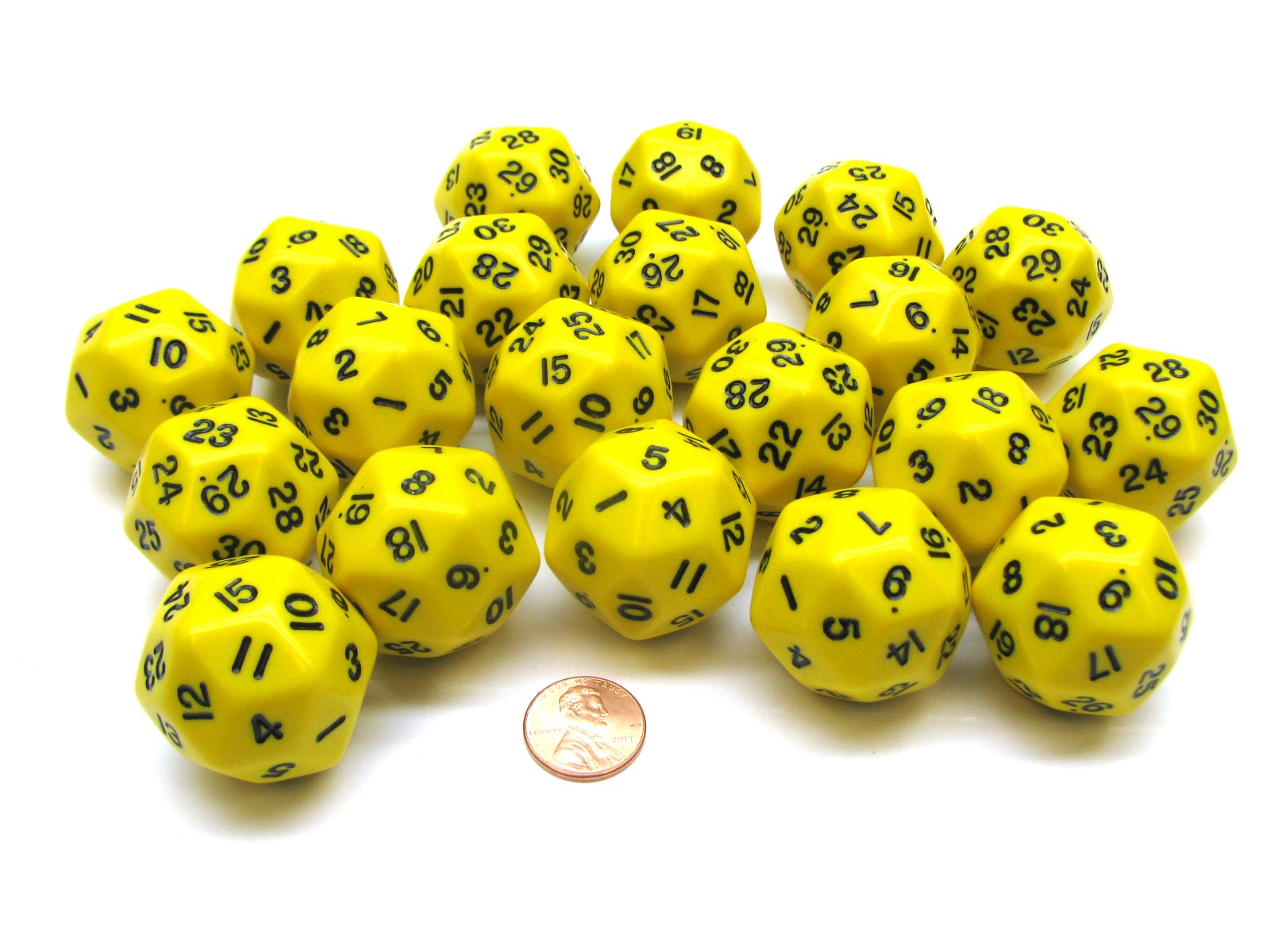 KOP06011 Yellow Opaque Triantakohedron 30 Sided Dice 1 ea