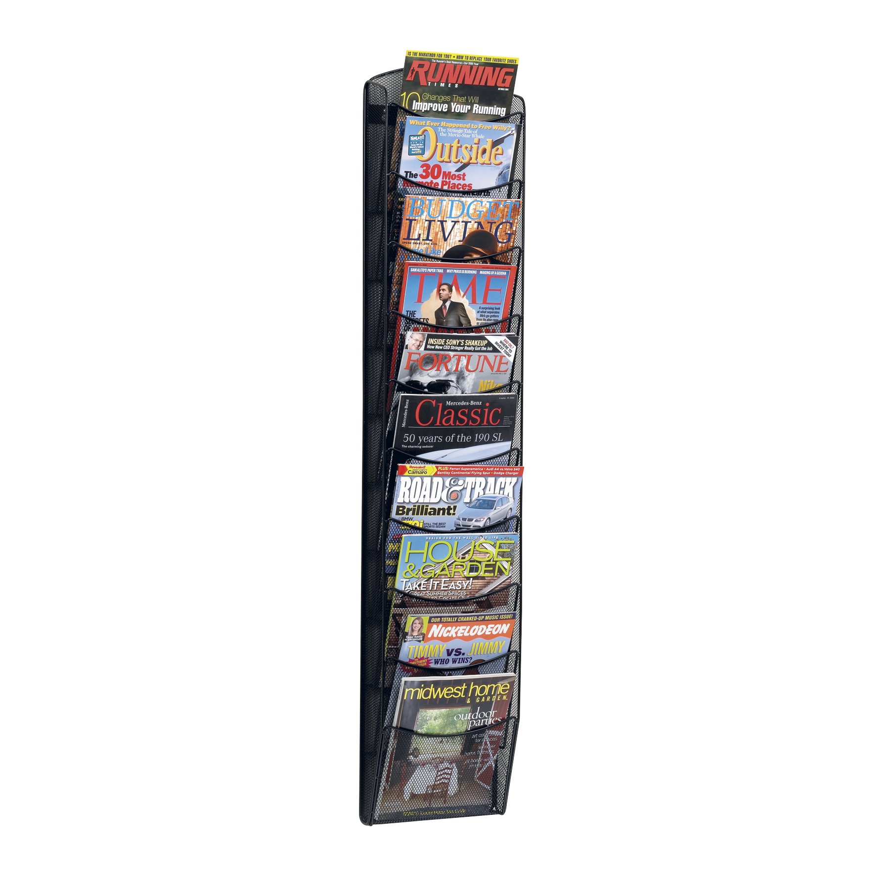 Safco Onyx Mesh Magazine Holder, Display Rack with 10 Pockets, Brochure Organizer, Commercial-Grade Steel Construction, Black