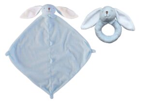 angel dear blue bunny blankie & ring rattle set