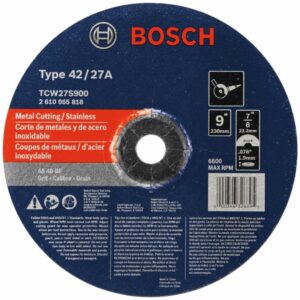 bosch tcw27s900 9 in. 5/64 in. 7/8 in. arbor type 27a (iso 42) 46 grit rapido fast metal/stainless cutting abrasive wheel