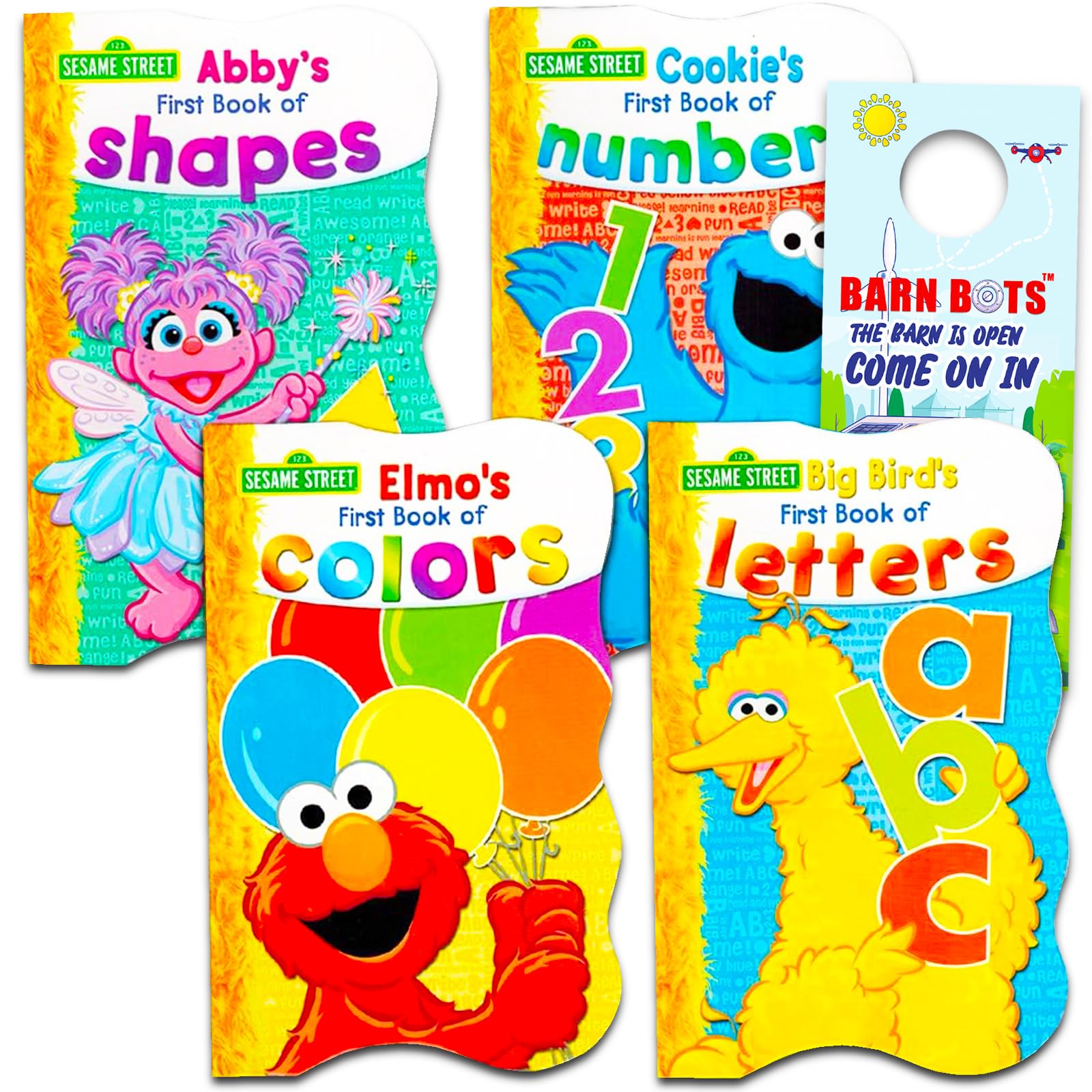 Sesame Street First Books Series; BIG Bird's Letters, Abby's Shapes, Elmo's Colors, Cookie's Numbers [Board Book Hardcovers, 4 Books]