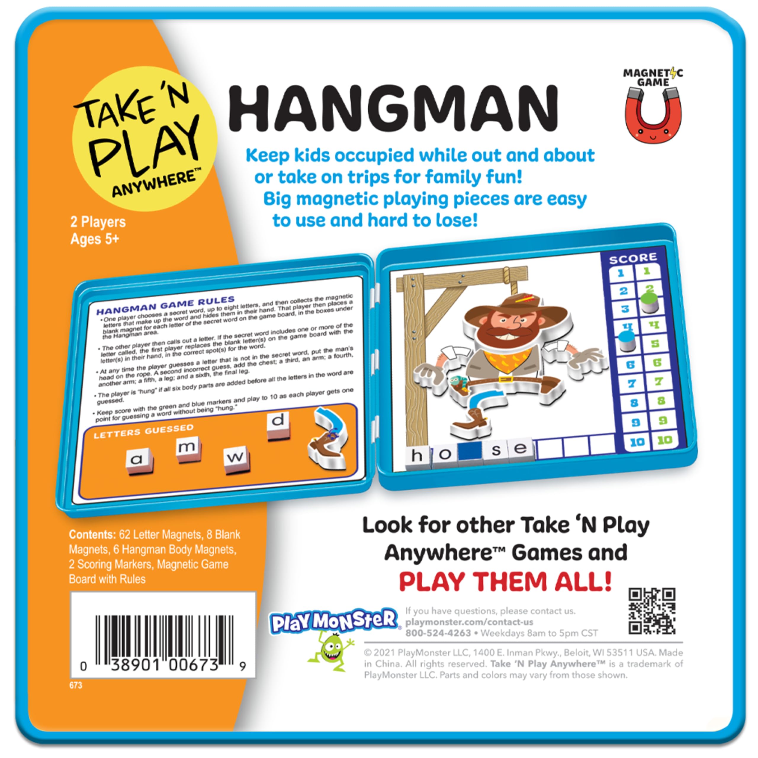 PlayMonster Take N Play Anywhere — Hangman — Easy to Use, Hard to Lose — Fun on the Go Travel Game — For Ages 5+