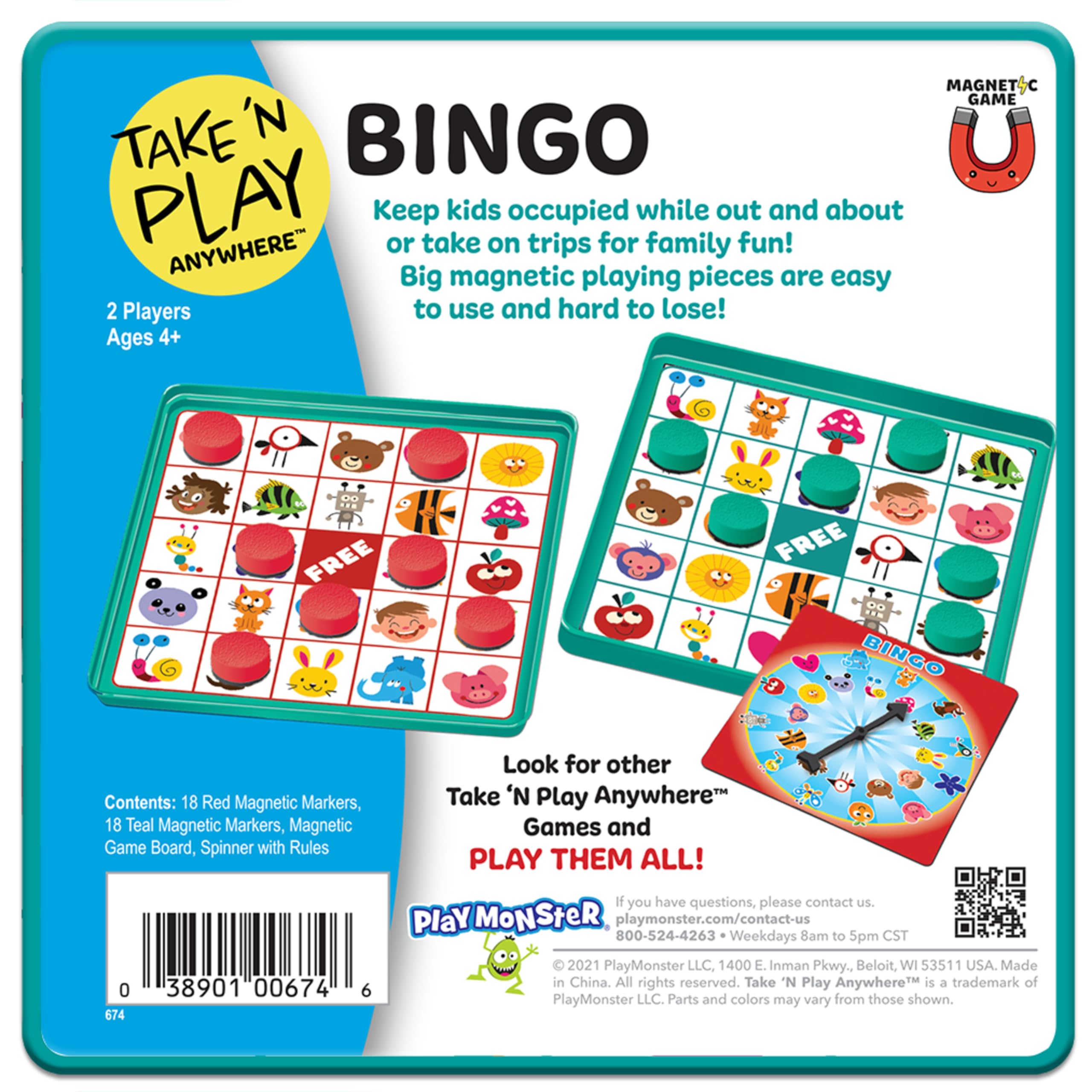 PlayMonster Take N Play Anywhere Bingo - Magnetic Pieces in Magnetic Travel Friendly Tin for Fun on the Go- For Ages 4+