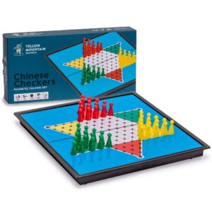 yellow mountain imports magnetic chinese checkers halma travel set, 9.8 inches - folding, portable board game set