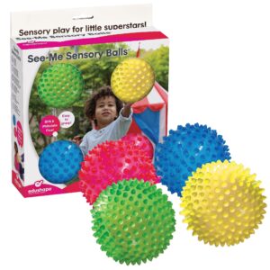 edushape sensory balls for baby - 4” transparent color baby balls that help enhance gross motor skills for kids aged 6 months and up - pack of 4 vibrant colorful and unique textured balls for baby