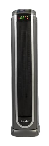 Lasko Oscillating Ceramic Tower Space Heater with Logic Center Digital Remote Control, Adjustable Thermostat, Timer, 2 Heat Settings, Overheat Protection, 29 Inches, Gray, 5572