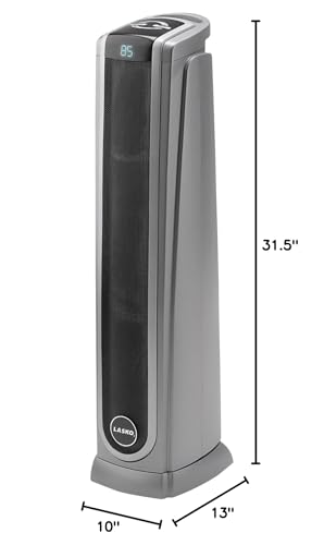 Lasko Oscillating Ceramic Tower Space Heater with Logic Center Digital Remote Control, Adjustable Thermostat, Timer, 2 Heat Settings, Overheat Protection, 29 Inches, Gray, 5572