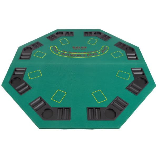 Folding Poker Table Top – 48-Inch Solid Wood Topper – Space for 8 Players – Blackjack Table with Built-In Cupholders and Chip Trays by Trademark Poker, Black,Green