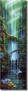 "serenity falls" by david miller - artwork on tile ceramic mural 42.5" x 12.75" wall shower backsplash