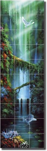 "Serenity Falls" by David Miller - Artwork On Tile Ceramic Mural 42.5" x 12.75" Wall Shower Backsplash