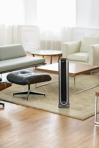 Lasko Oscillating Ceramic Tower Space Heater with Logic Center Digital Remote Control, Adjustable Thermostat, Timer, 2 Heat Settings, Overheat Protection, 29 Inches, Gray, 5572