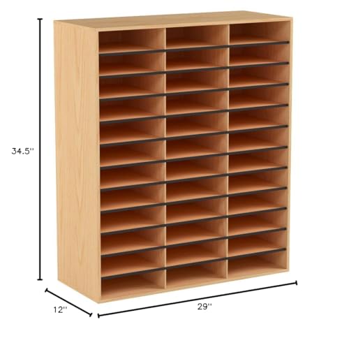 Safco Wooden Paper and Mail Organizer for Home Office and Classroom, 36 Letter-Size Compartments, Medium Oak