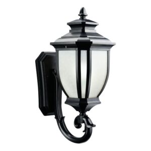 kichler salisbury 19.25" 1 light outdoor wall light with white linen glass in black