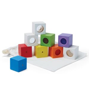 plantoys wooden 9 piece sensory activity blocks learning & development toy (5531) | sustainably made from rubberwood and non-toxic paints and dyes