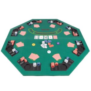 folding poker table top – 48-inch solid wood topper – space for 8 players – blackjack table with built-in cupholders and chip trays by trademark poker, black,green