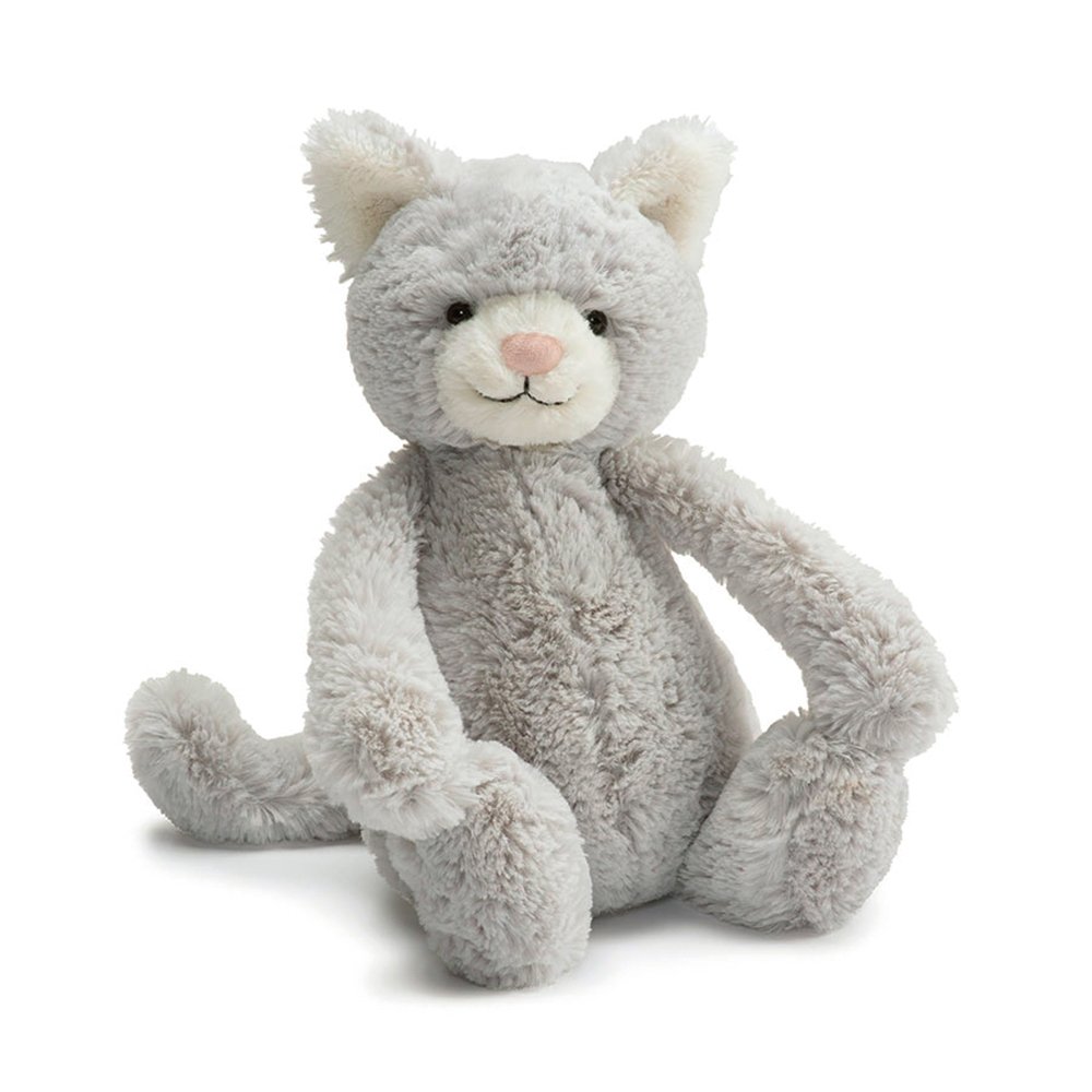 Jellycat Bashful Grey and White Kitty Stuffed Animal, Small, 7 inches