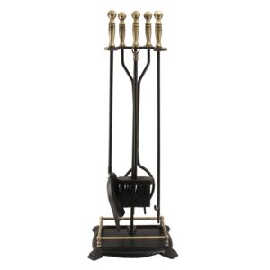 Panacea 15006 Antique Fireplace Toolset with Brass Handles, 5 Piece set