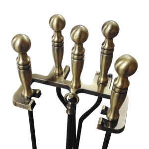 Panacea 15006 Antique Fireplace Toolset with Brass Handles, 5 Piece set