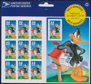 1999 daffy duck pane of 10 stamps (3306)