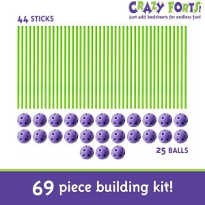 Crazy Forts! 69 Piece Buildable Indoor/Outdoor Play Fort Playset, DIY, Build Your Own, STEAM toy , Purple