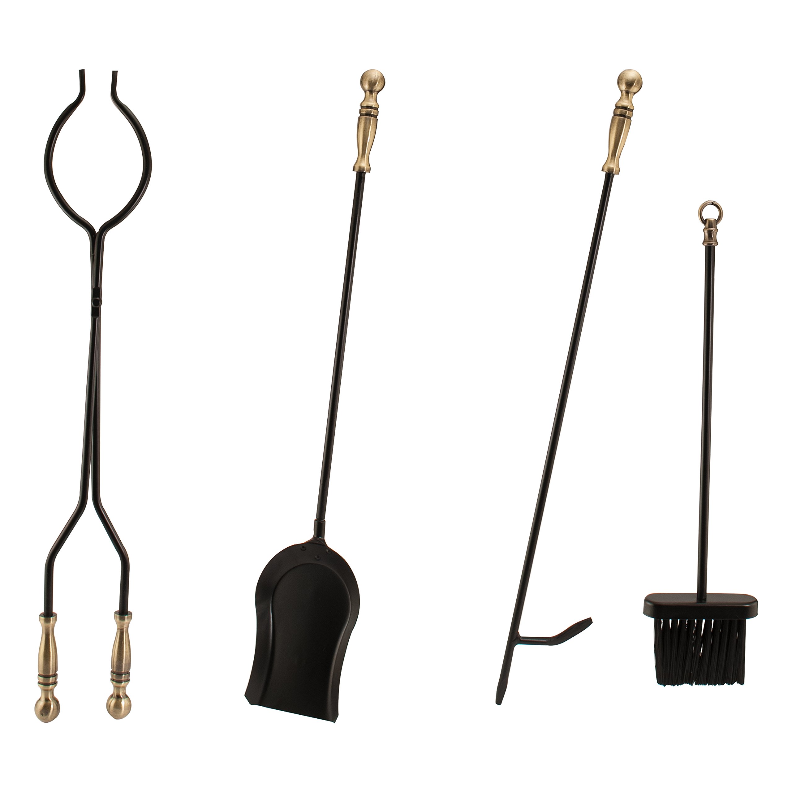 Panacea 15006 Antique Fireplace Toolset with Brass Handles, 5 Piece set