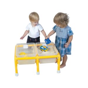 children's factory mini double discovery kids sensory table, toddler sand & water table, sensory activities for kids, clear-yellow