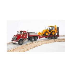 Bruder Toys 02813 Mack Granite Flatbed Truck with JCB Loader Backhoe