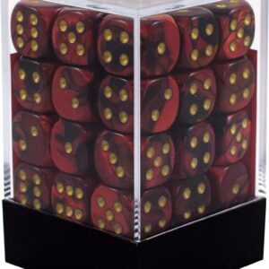 Chessex Gemini Opaque 12mm d6 Black-red with gold Dice Block