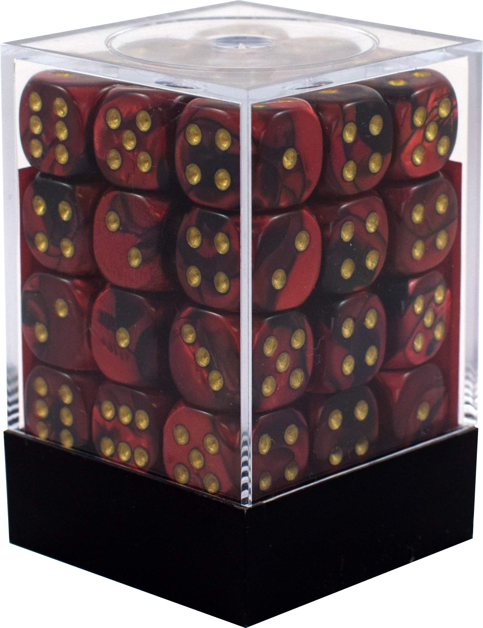 Chessex Gemini Opaque 12mm d6 Black-red with gold Dice Block