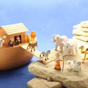 Bible Toys Noah's Ark 17 Piece Playset with Noah, 14 Animals and Floating Ark- Christian Based Faith Children Toys