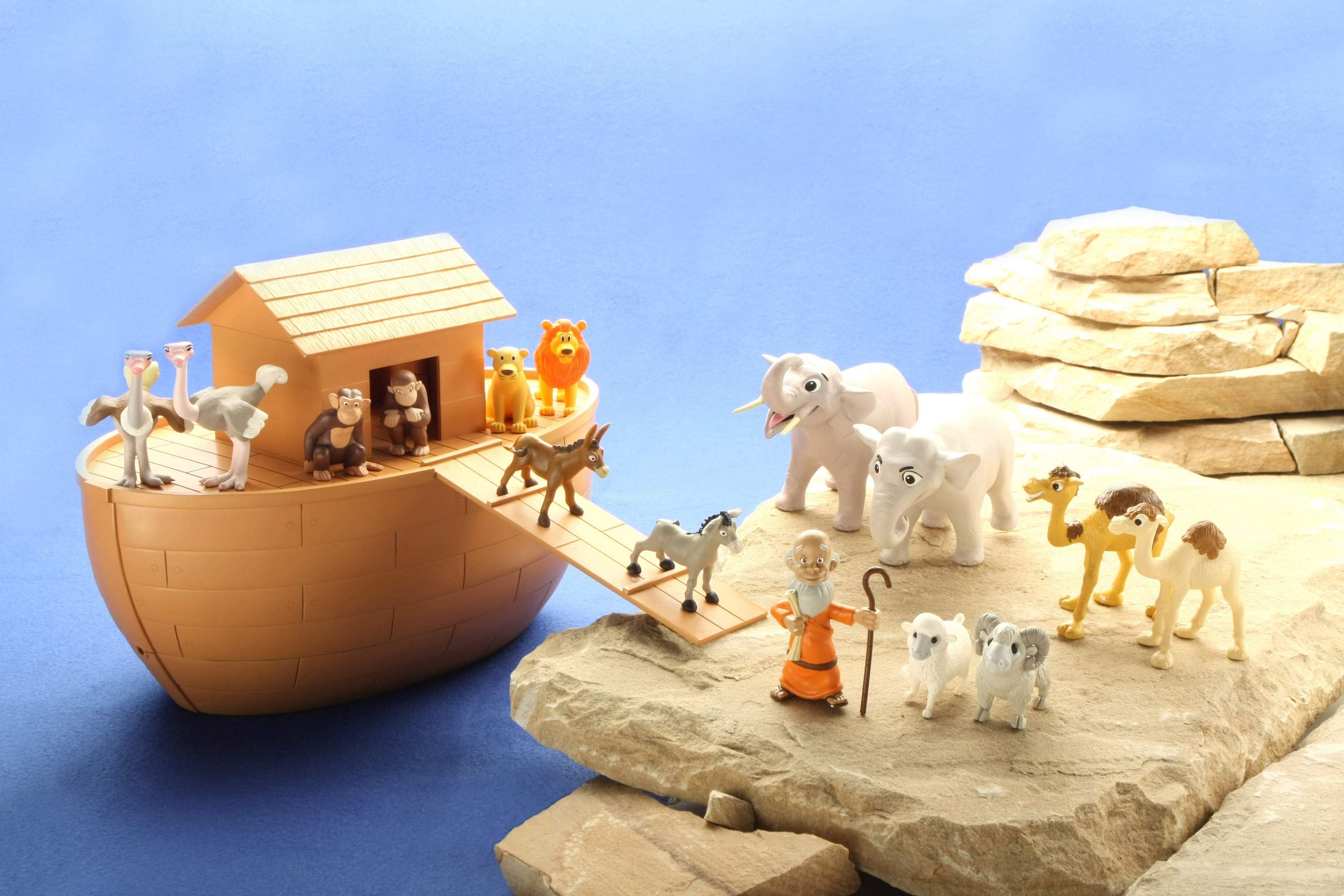 Bible Toys Noah's Ark 17 Piece Playset with Noah, 14 Animals and Floating Ark- Christian Based Faith Children Toys