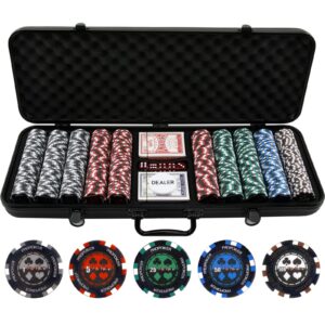 Versa Games 500pc Poker Chips - Pro Poker Clay Poker Chip Set - Casino Quality Clay Poker Chips with Denomination Numbers for Texas Holdem - New Upgraded Poker Chip Case - Poker Chips Set