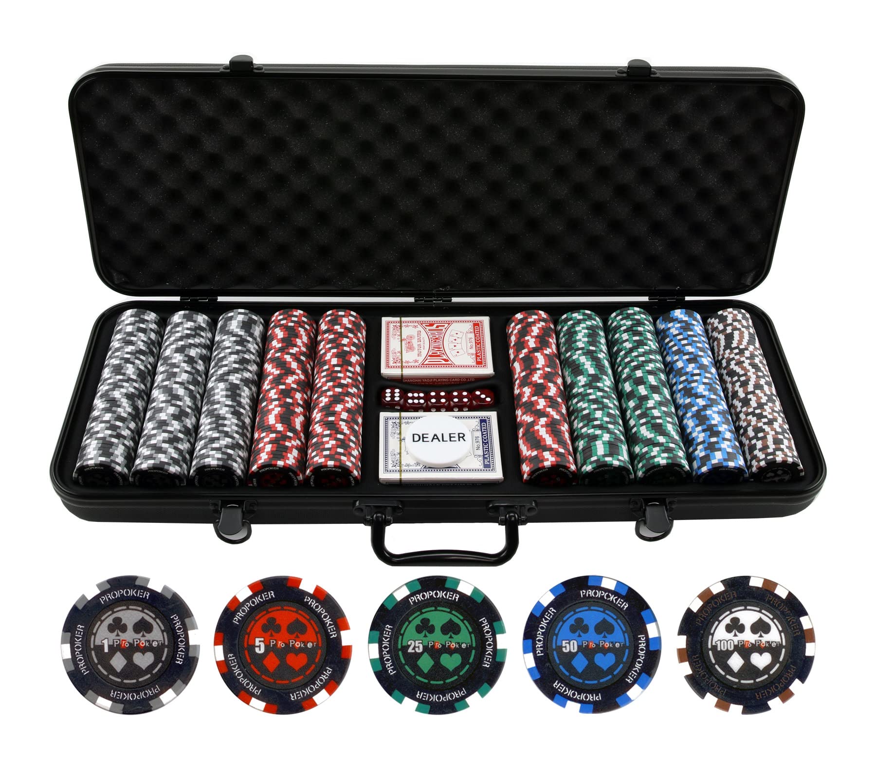 Versa Games 500pc Poker Chips - Pro Poker Clay Poker Chip Set - Casino Quality Clay Poker Chips with Denomination Numbers for Texas Holdem - New Upgraded Poker Chip Case - Poker Chips Set