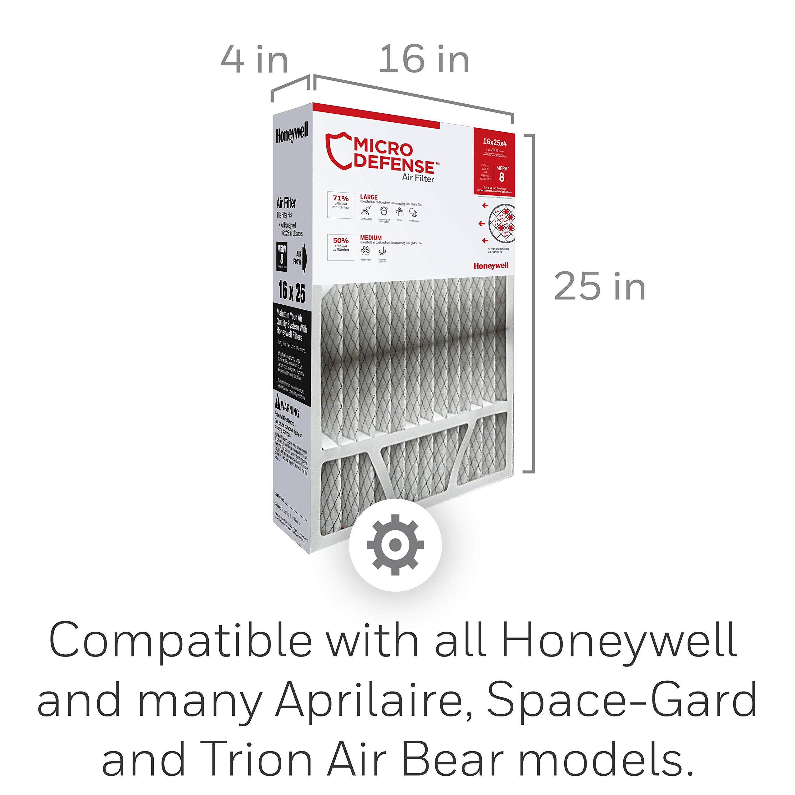 Honeywell Home CF100A1009/U MicroDefense AC Furnace 4 Inch High Efficiency Air Filter, 16x25x4