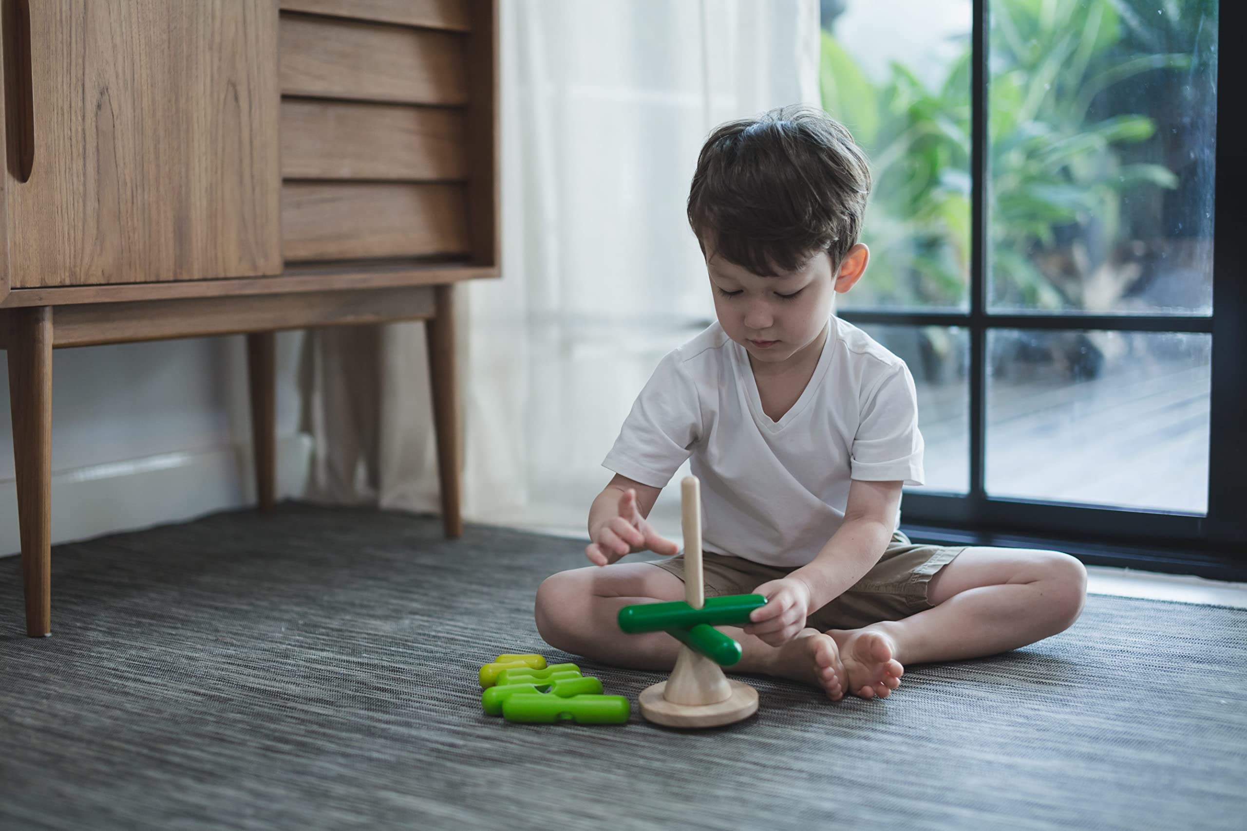 PlanToys Stacking Toys Tree Set - Chemical-Free Toddler Toys Featuring 9 Wooden Pieces