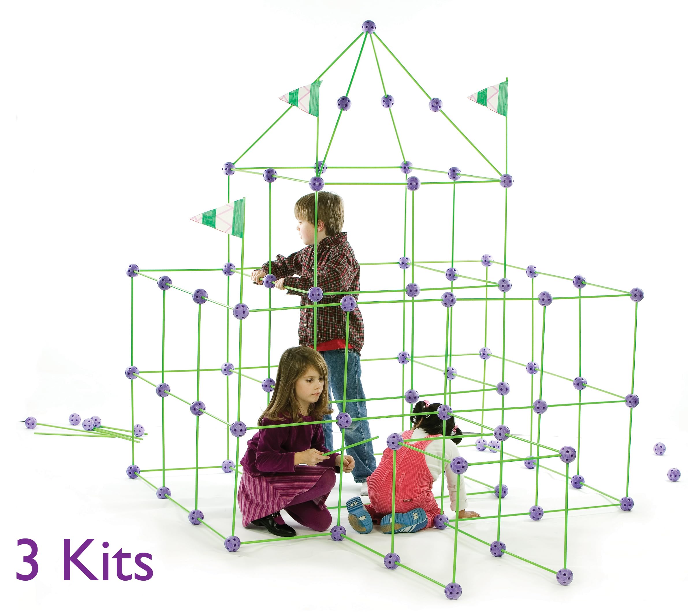 Crazy Forts! 69 Piece Buildable Indoor/Outdoor Play Fort Playset, DIY, Build Your Own, STEAM toy , Purple