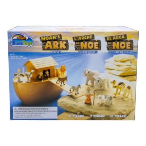 bible toys noah's ark 17 piece playset with noah, 14 animals and floating ark- christian based faith children toys